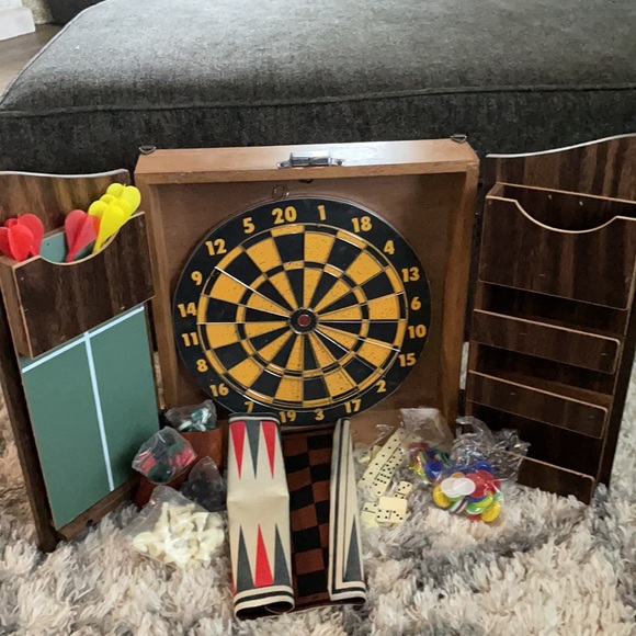 Games | Vintage Royal Arms Reversible Dart Board With Game Cabinet ...